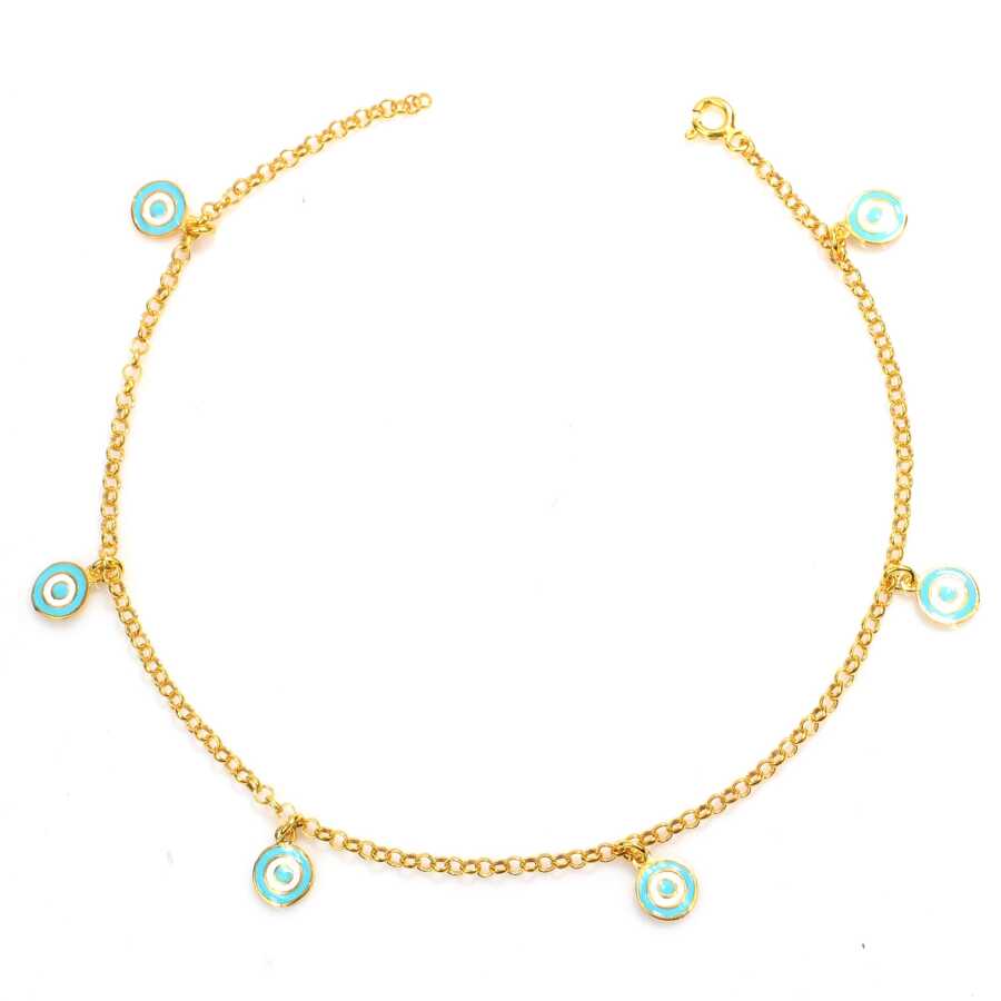 22 Ayar Altın Mineli Yuvarlak Göz Boncuklu Halhal | NUSRETTAKI