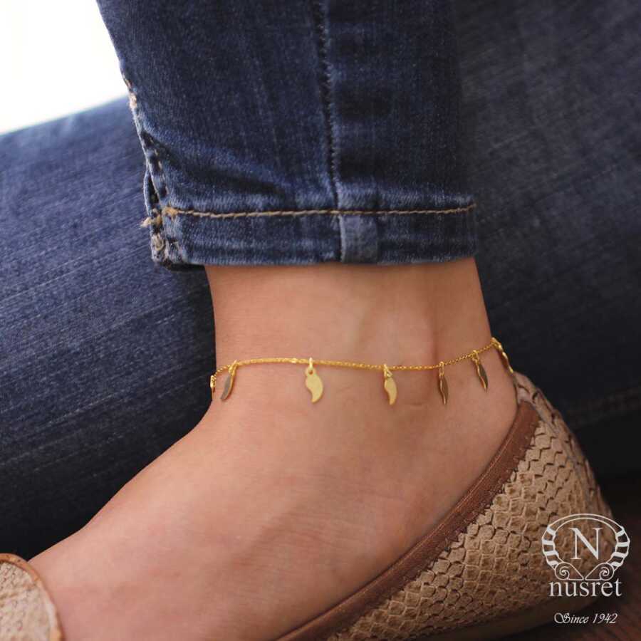 22 Ayar Altın Yaprak Modeli Halhal Bileklik | NUSRETTAKI