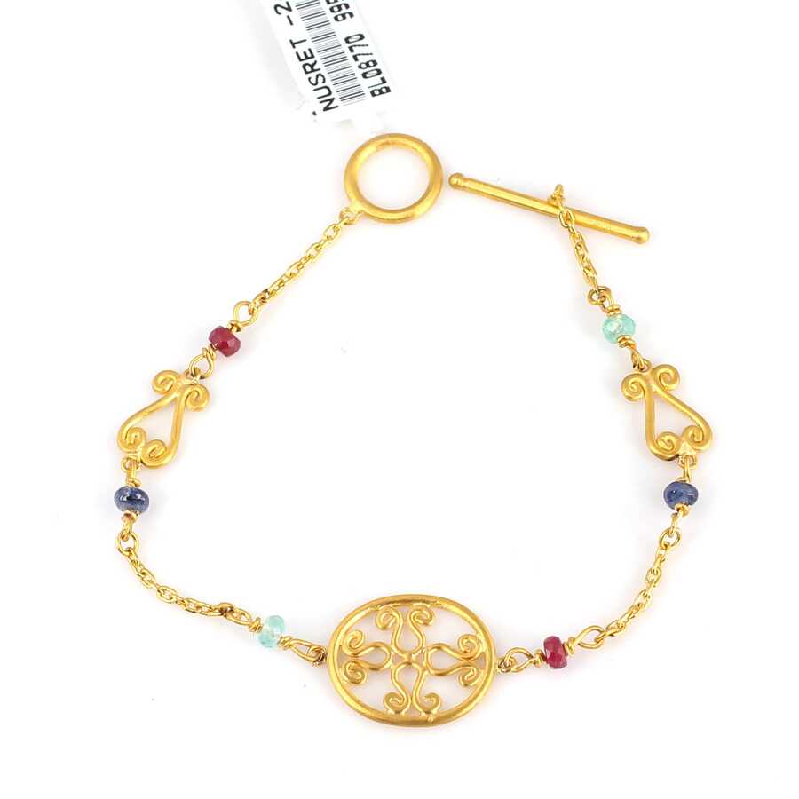 24 Ayar Altın Has Taşlı Elişi Desenli Bileklik | NUSRETTAKI