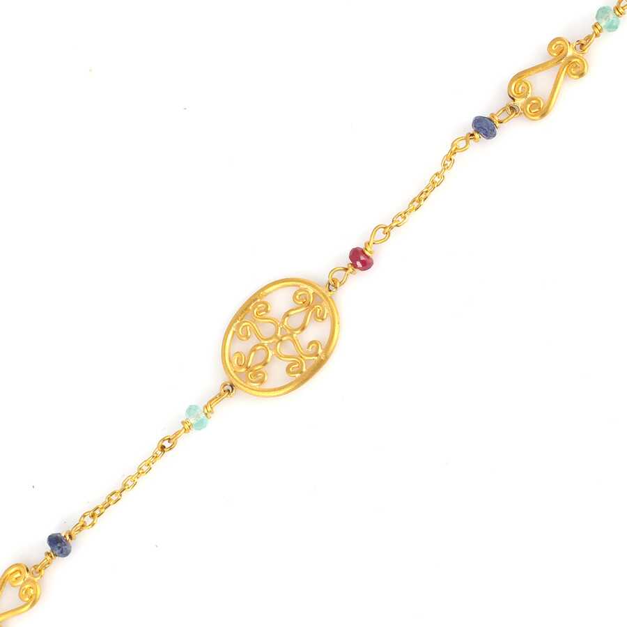 24 Ayar Altın Has Taşlı Elişi Desenli Bileklik | NUSRETTAKI