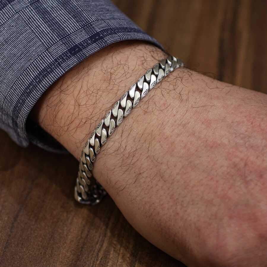 925 Ayar Gümüş Gurmet Kenarları İşlemeli Mat Zincir Bileklik | NUSRETTAKI