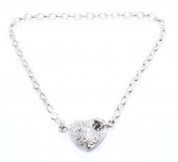 925 Sterling Silver Doch Chain Heart Necklace, White Stone | NUSRET