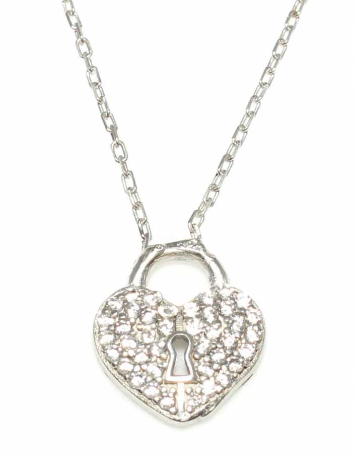 Sterling Silver Dangling Heart Shaped Keyhole Necklace | NUSRETTAKI